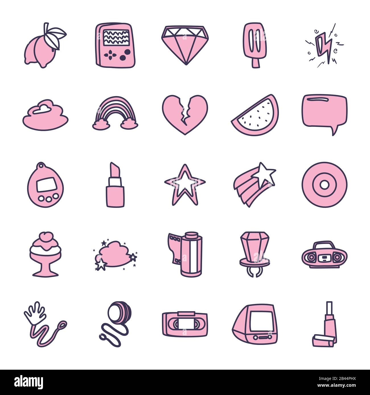line style icon set design, 90s retro leisure technology entertainment ...