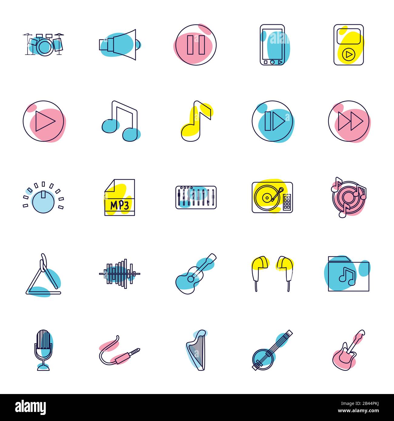 line style icon set design, Music sound melody song musical art and ...