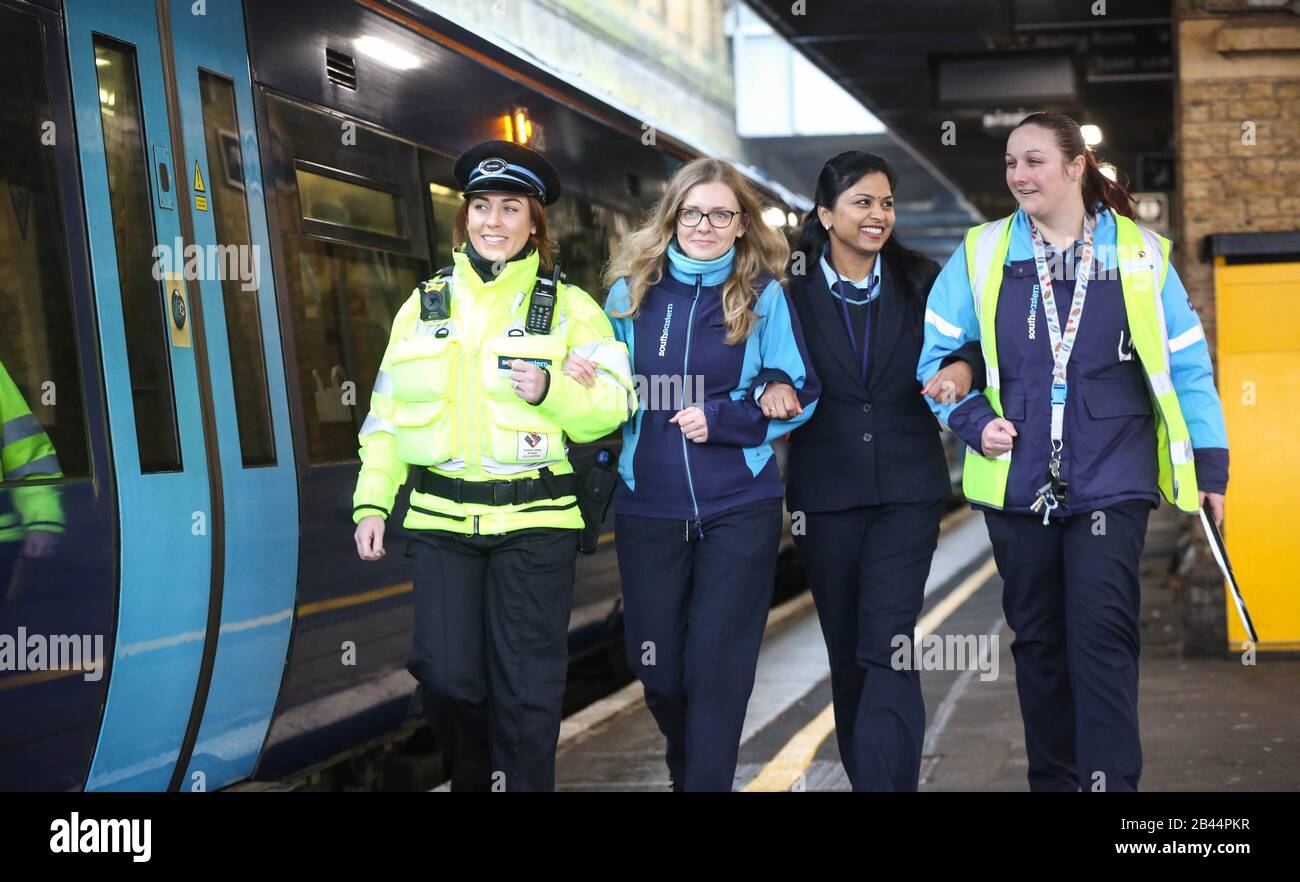 EDITORIAL USE ONLY Train driver Monika Kurek (second left) with ...