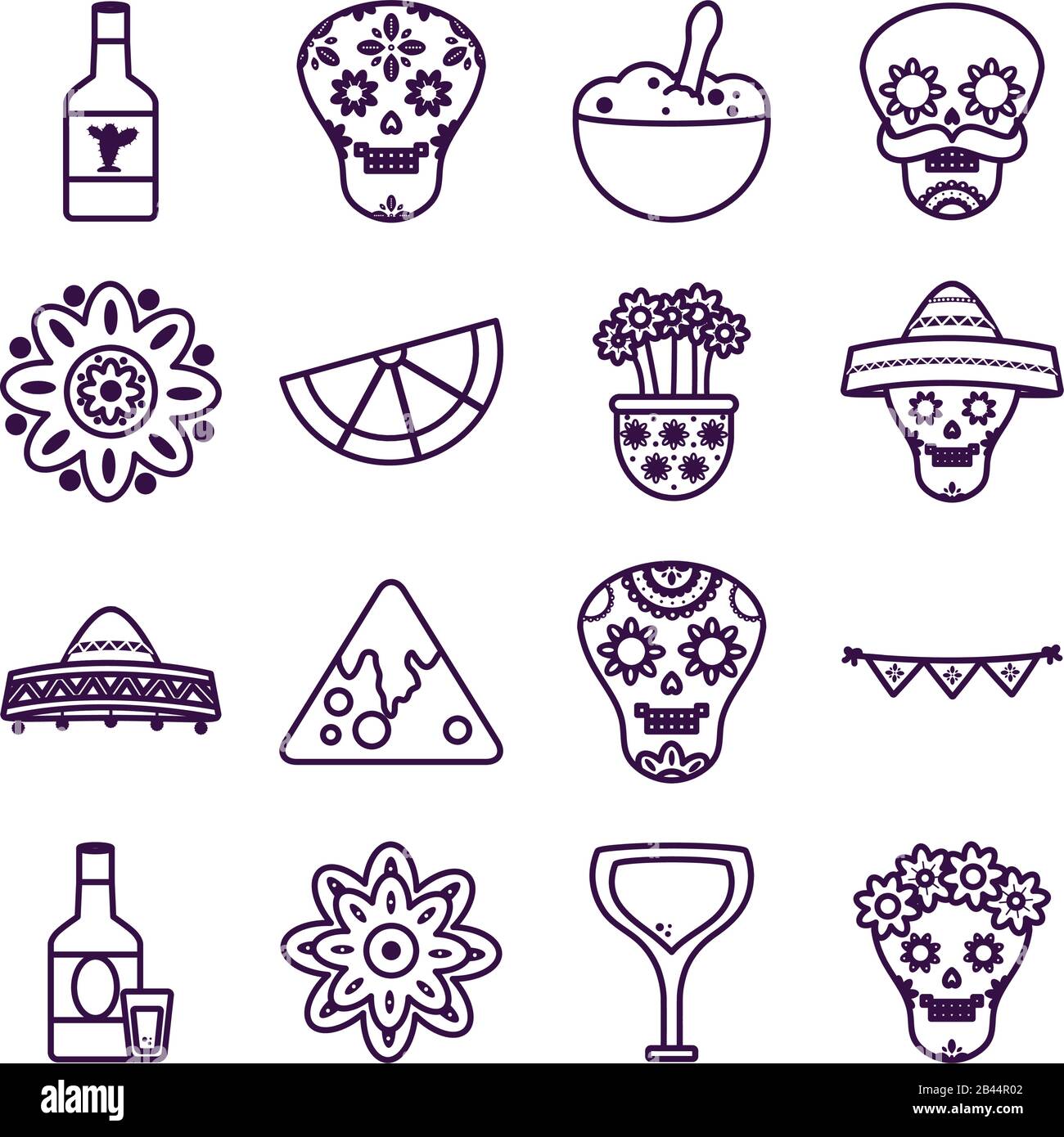 Mexican line style icon set design, Mexico culture tourism landmark ...