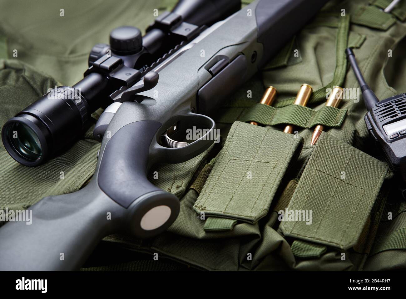 Modern hunting rifle with optical sight and equipment., Modern hunting ...