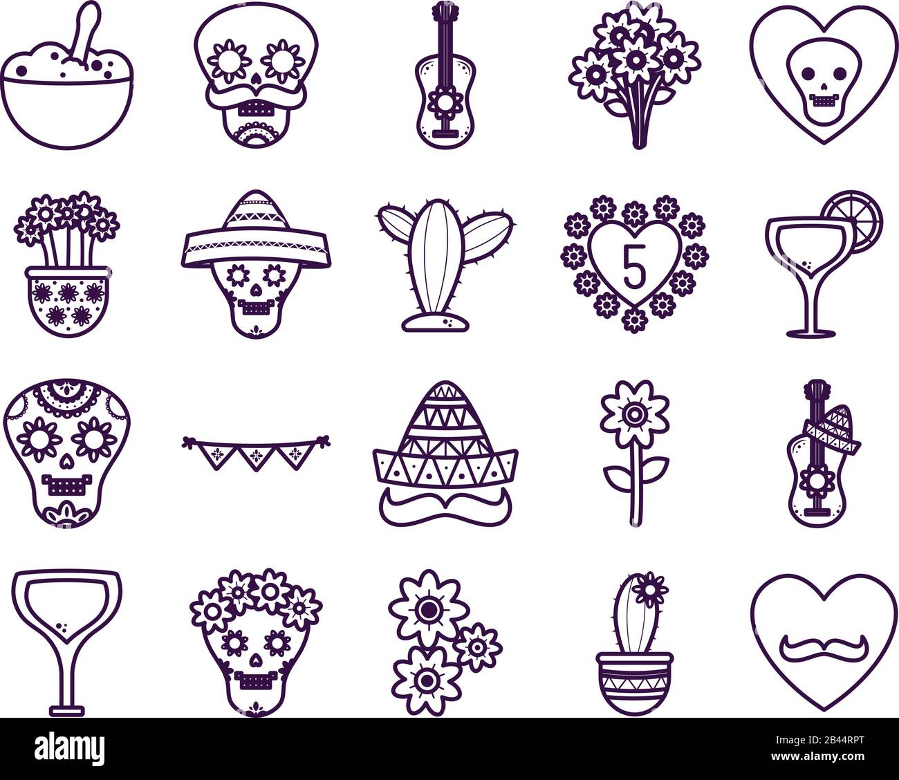 Mexican line style icon set design, Mexico culture tourism landmark ...