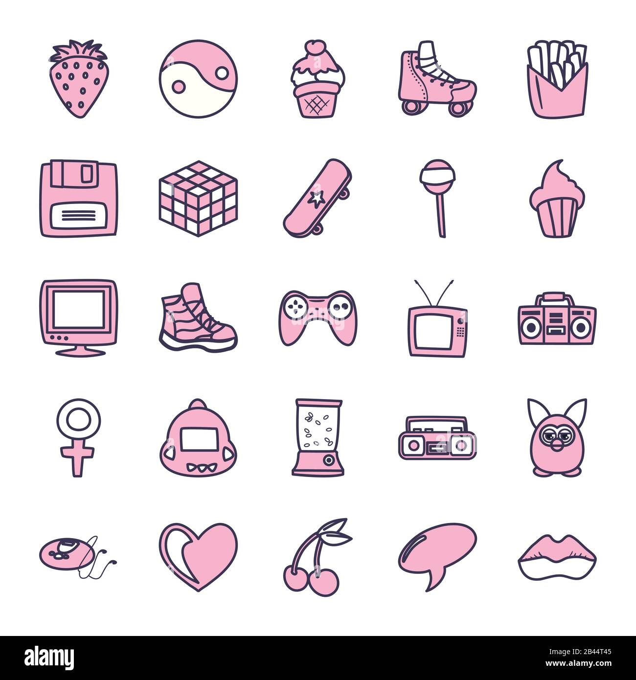 line style icon set design, 90s retro leisure technology entertainment ...