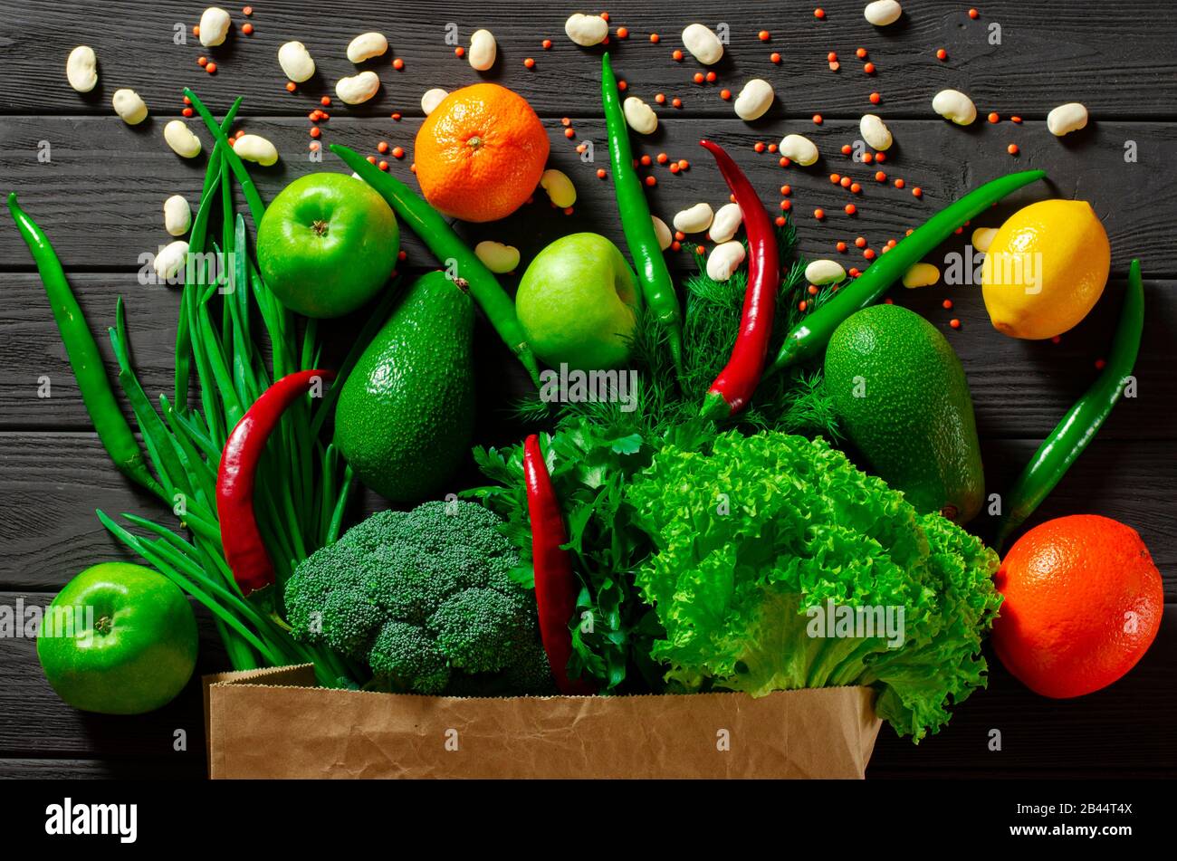 Vegetable food set of multi-colored foods for healthy eating lies on a ...