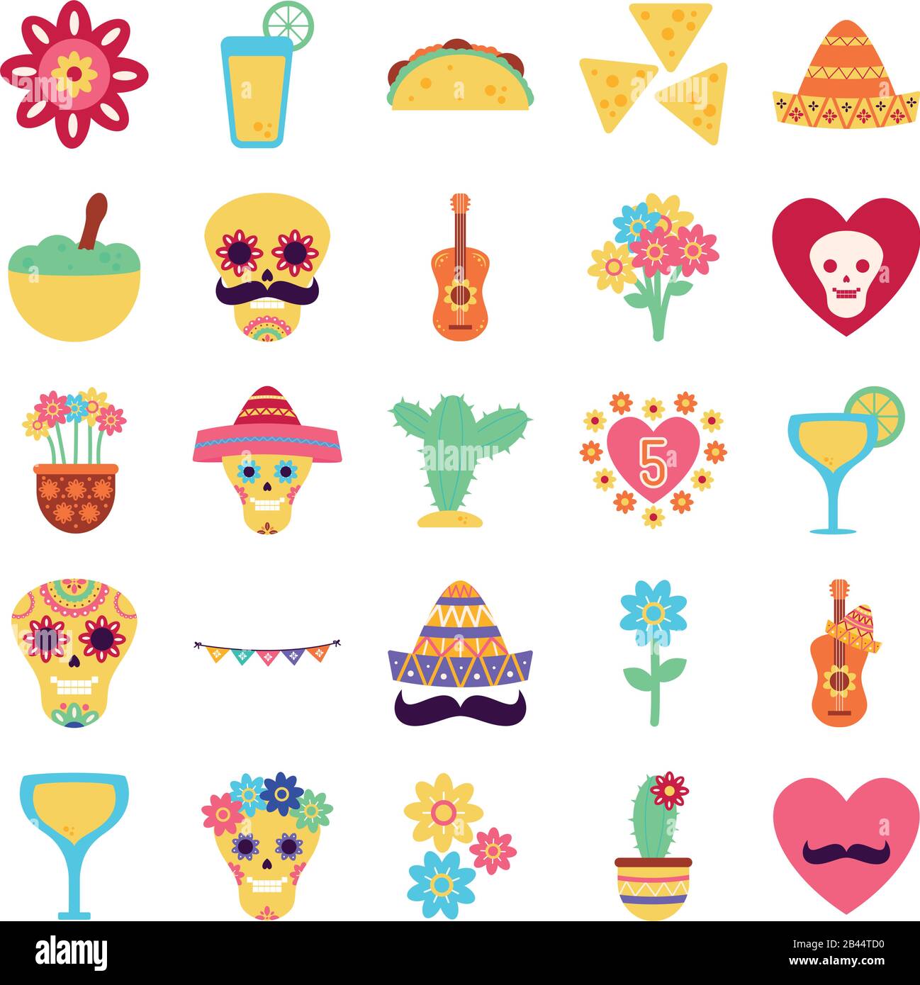 Mexican flat style icon set design, Mexico culture tourism landmark ...