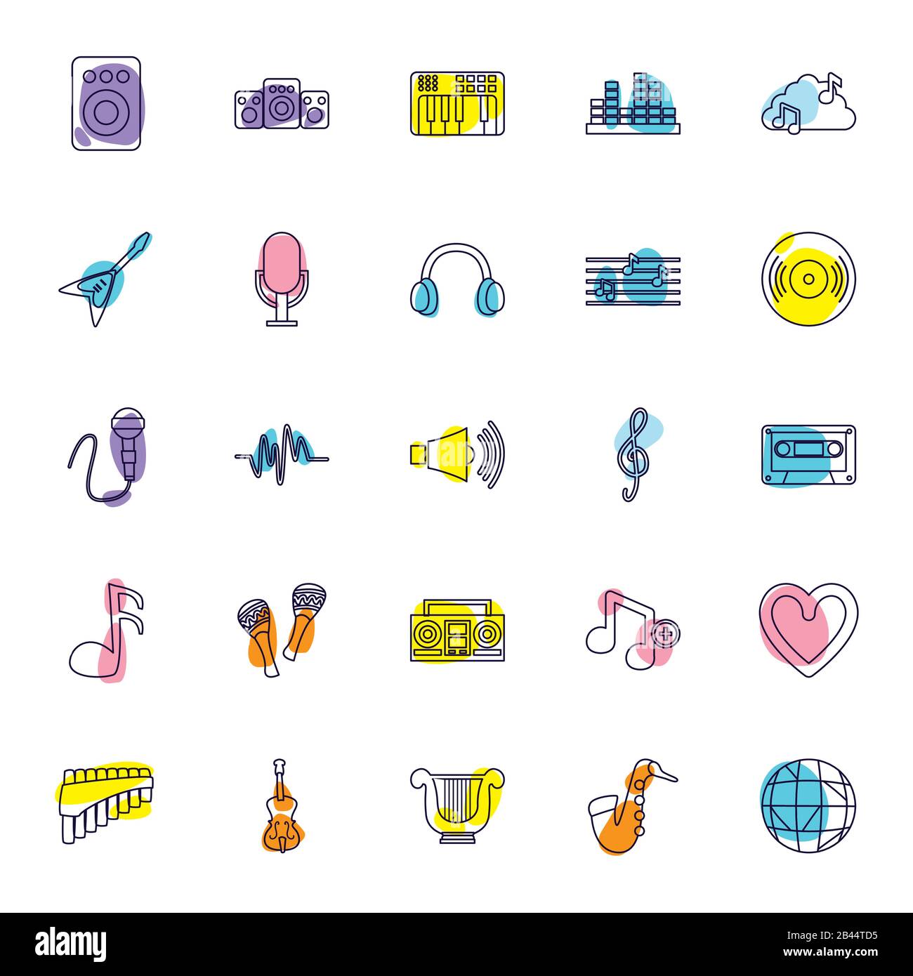 line style icon set design, Music sound melody song musical art and ...