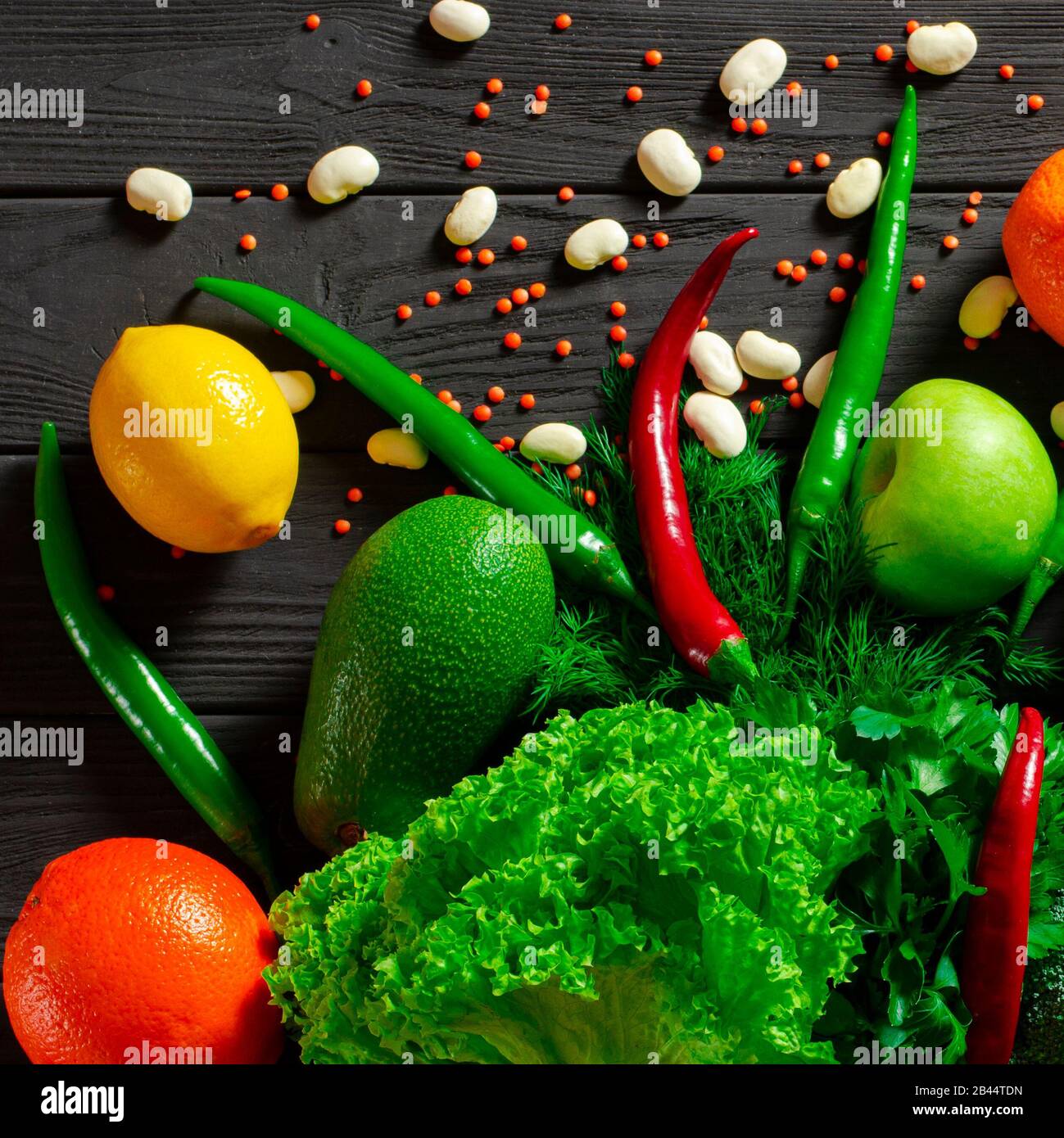 Vegetable food set of multi-colored foods for healthy eating lies on a ...