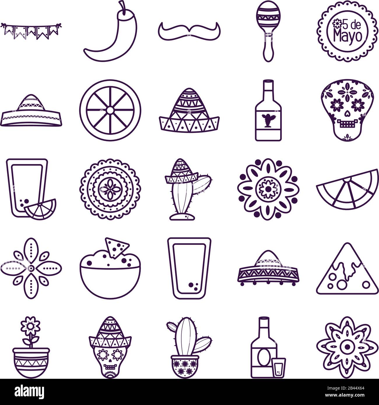 Mexican line style icon set design, Mexico culture tourism landmark ...