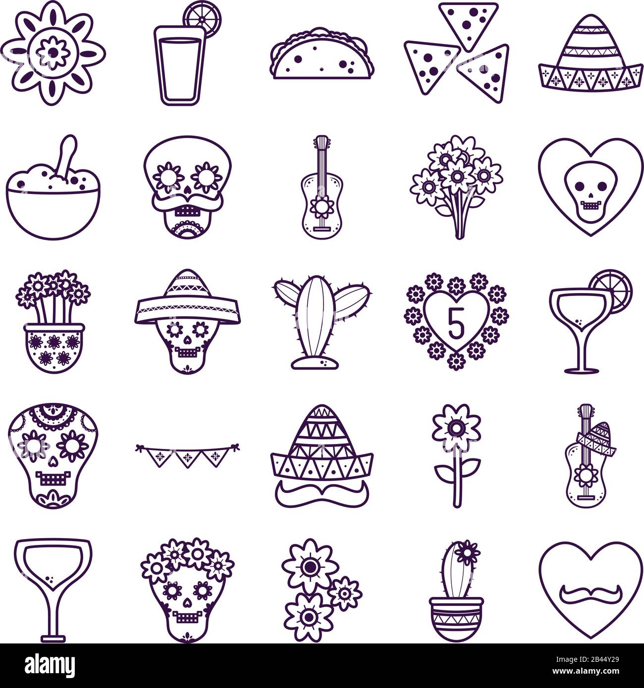 Mexican line style icon set design, Mexico culture tourism landmark ...