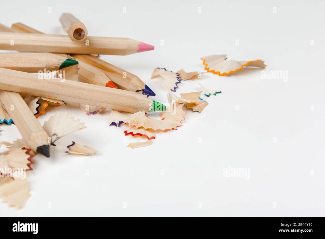 sharped pencils with Pencil Shaving isolated on white Stock Photo - Alamy