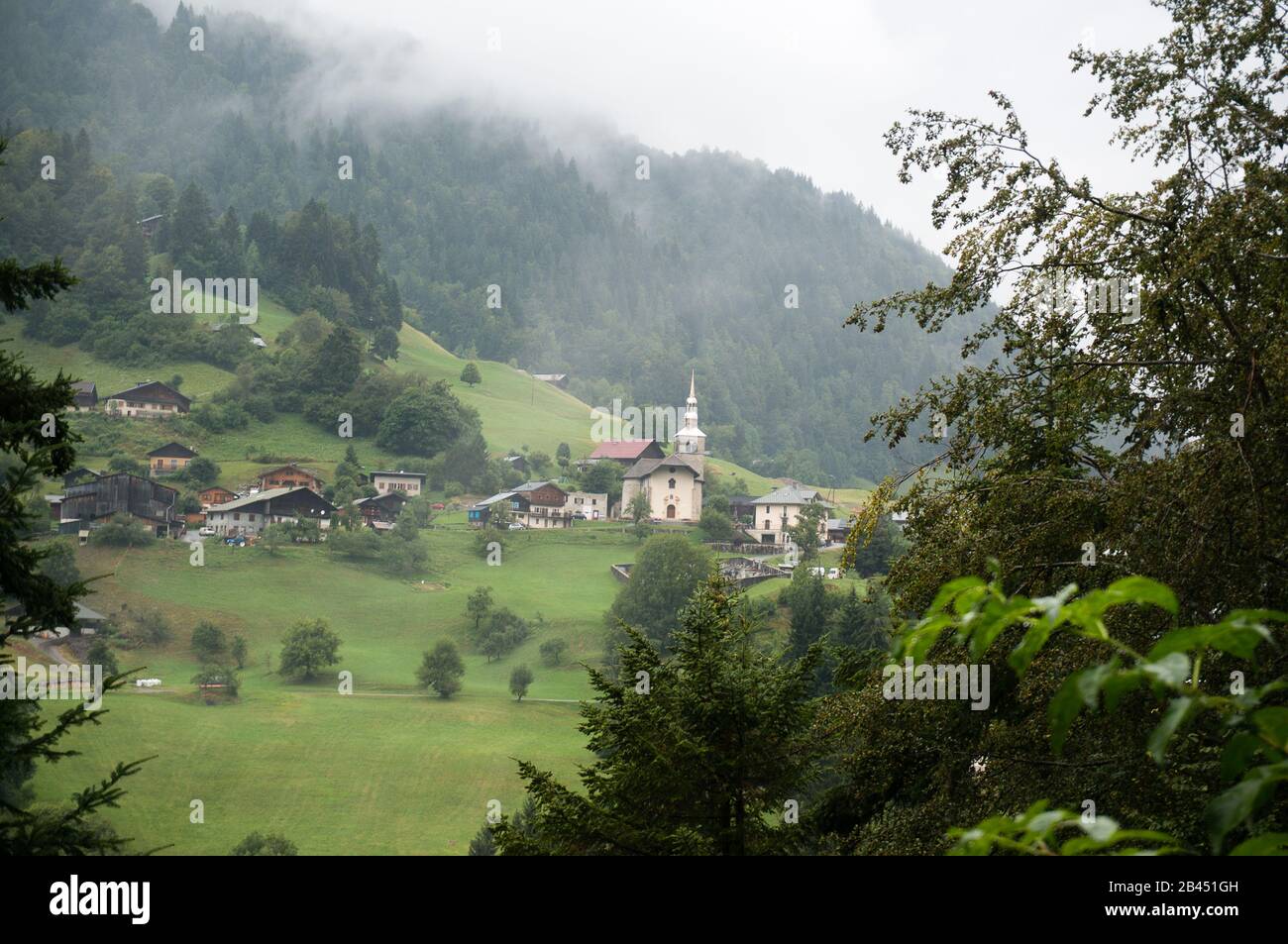 Hiking in french alps forest for nature tourism and vacation Stock ...