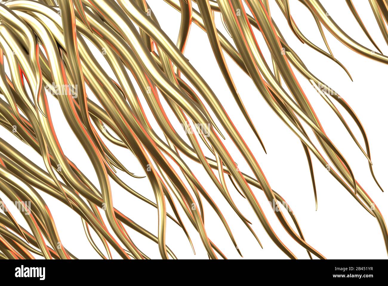 Curly and glossy golden wavy ribbons isolated over white background 3d ...