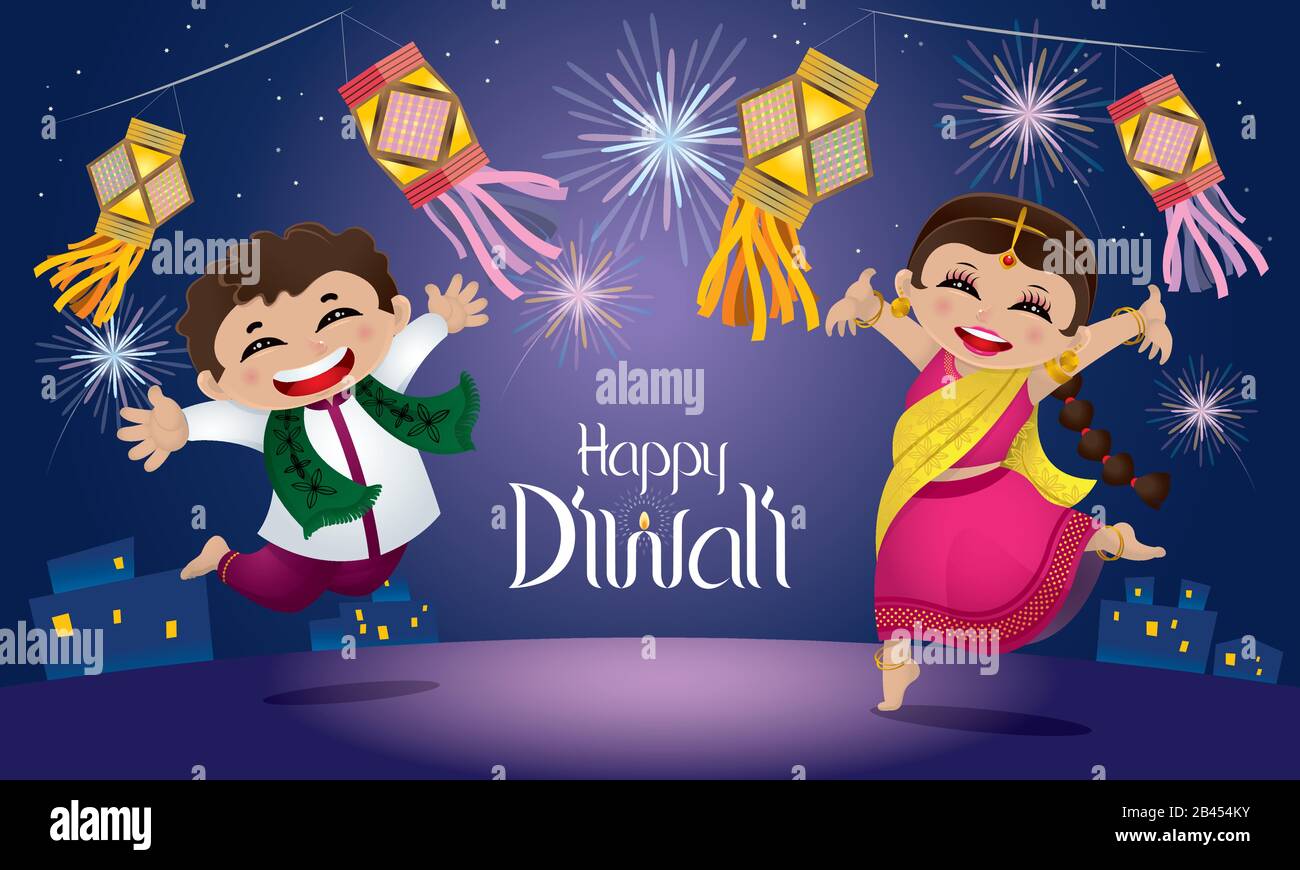 Indian boy and girl celebrating Diwali Stock Vector Image & Art - Alamy