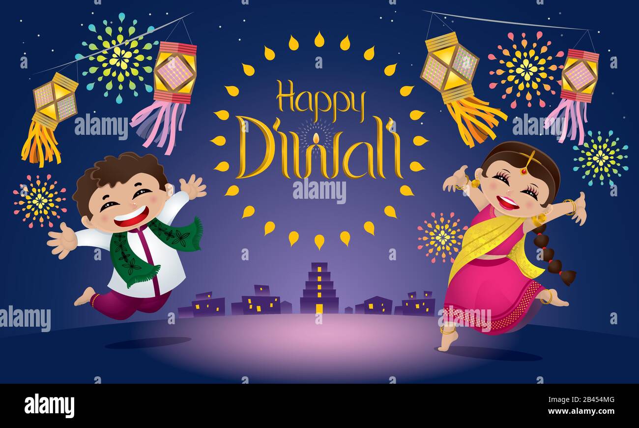Indian boy and girl celebrating Diwali Stock Vector Image & Art - Alamy
