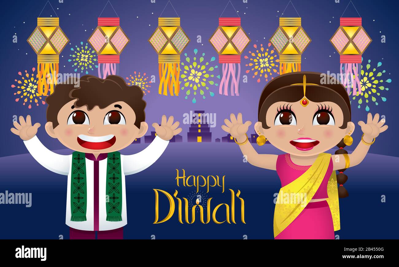 Indian boy and girl celebrating Diwali Stock Vector Image & Art - Alamy