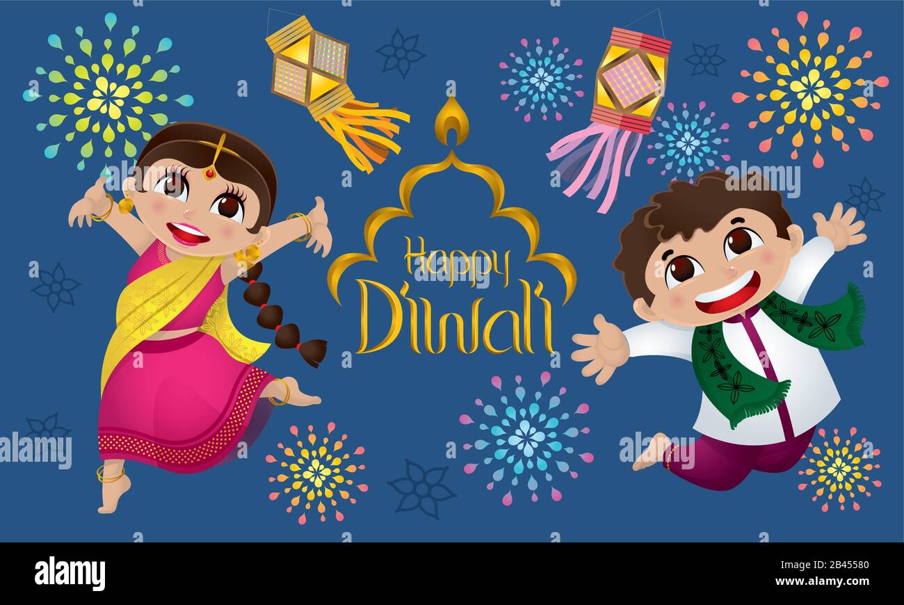 Indian boy and girl celebrating Diwali Stock Vector Image & Art - Alamy