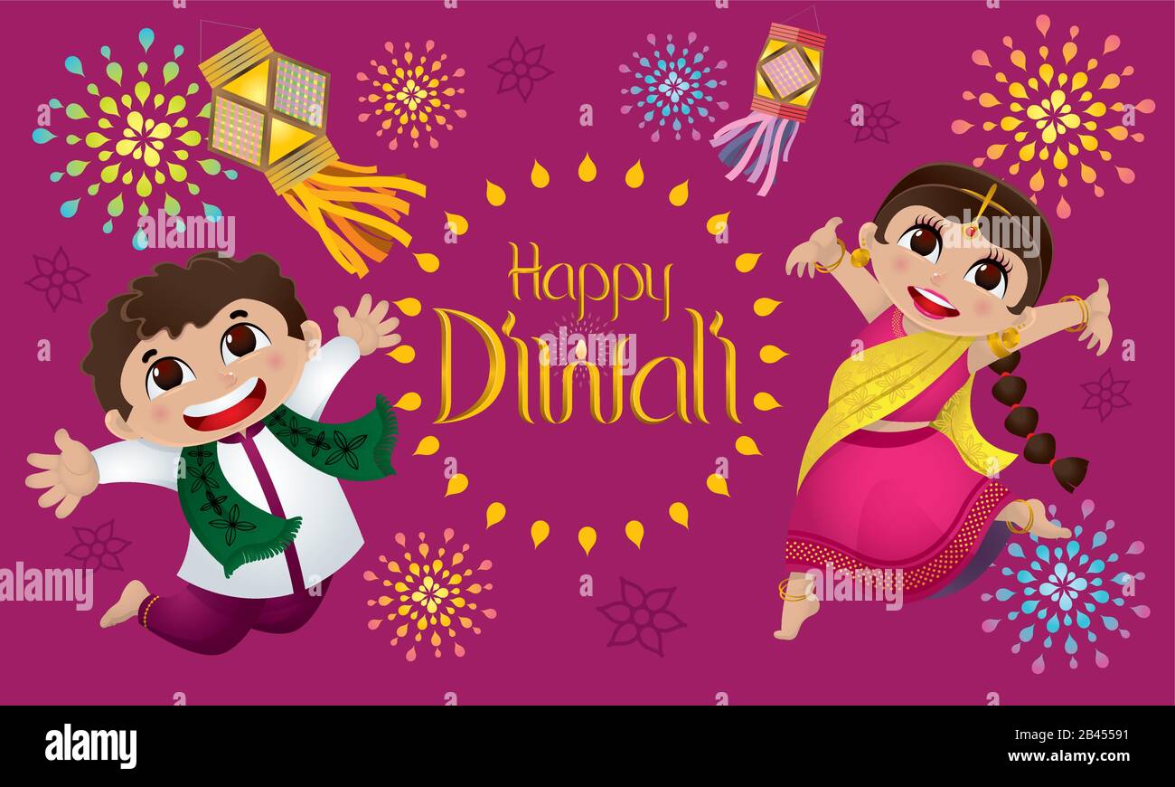 Indian boy and girl celebrating Diwali Stock Vector Image & Art - Alamy