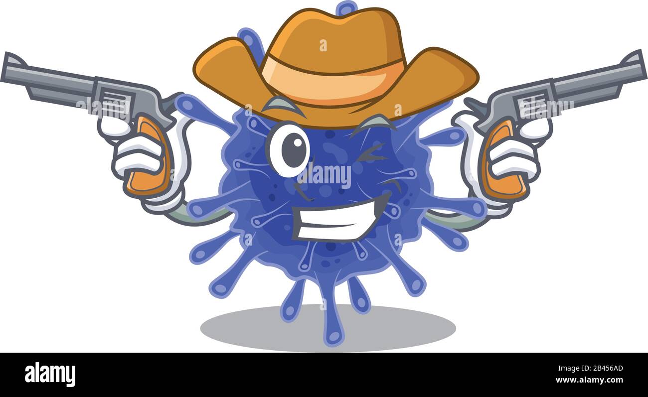 Funny bacteria coronavirus as a cowboy cartoon character holding guns ...