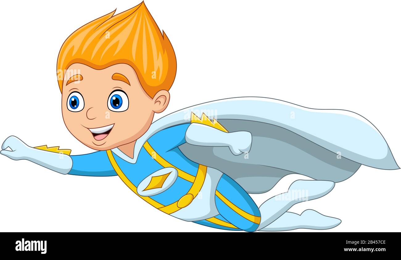 Cartoon superhero boy flying on white background Stock Vector Image ...