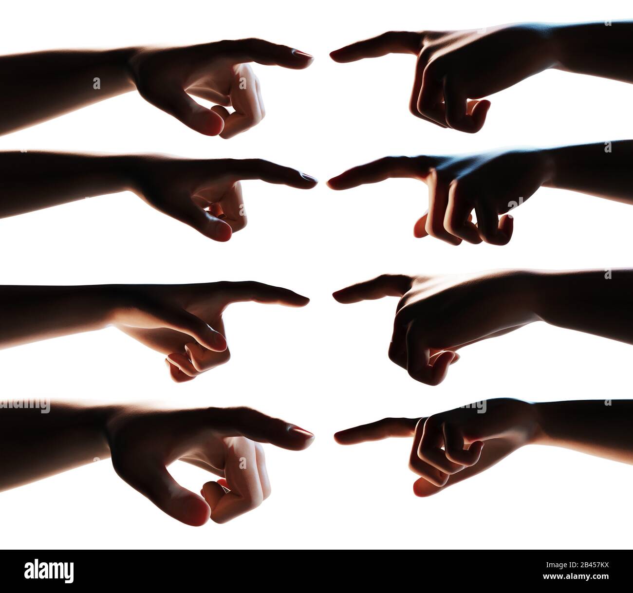 3d rendering set of human hands finger point isolated on white Stock ...