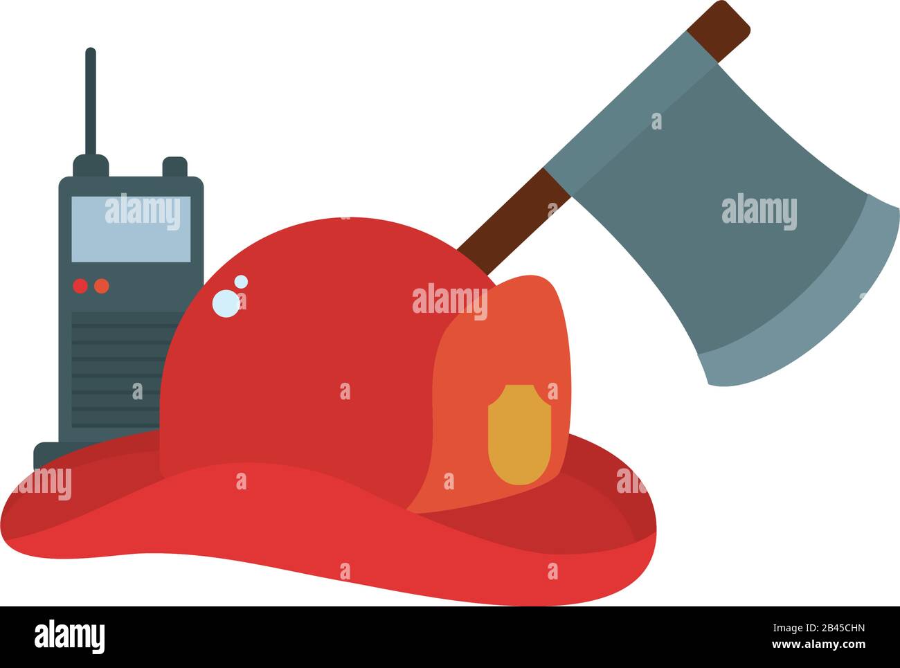 firefighter hat axe and hand radio flat style icon design, Emergency ...
