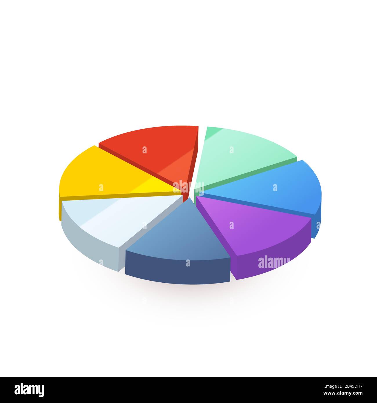 Bright colourful pie diagram divided in seven pieces on white Stock ...