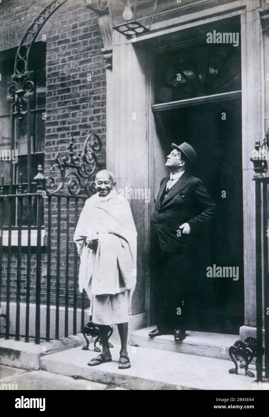 Mahatma Gandhi standing at 10 Downing Street, Number 10, London ...