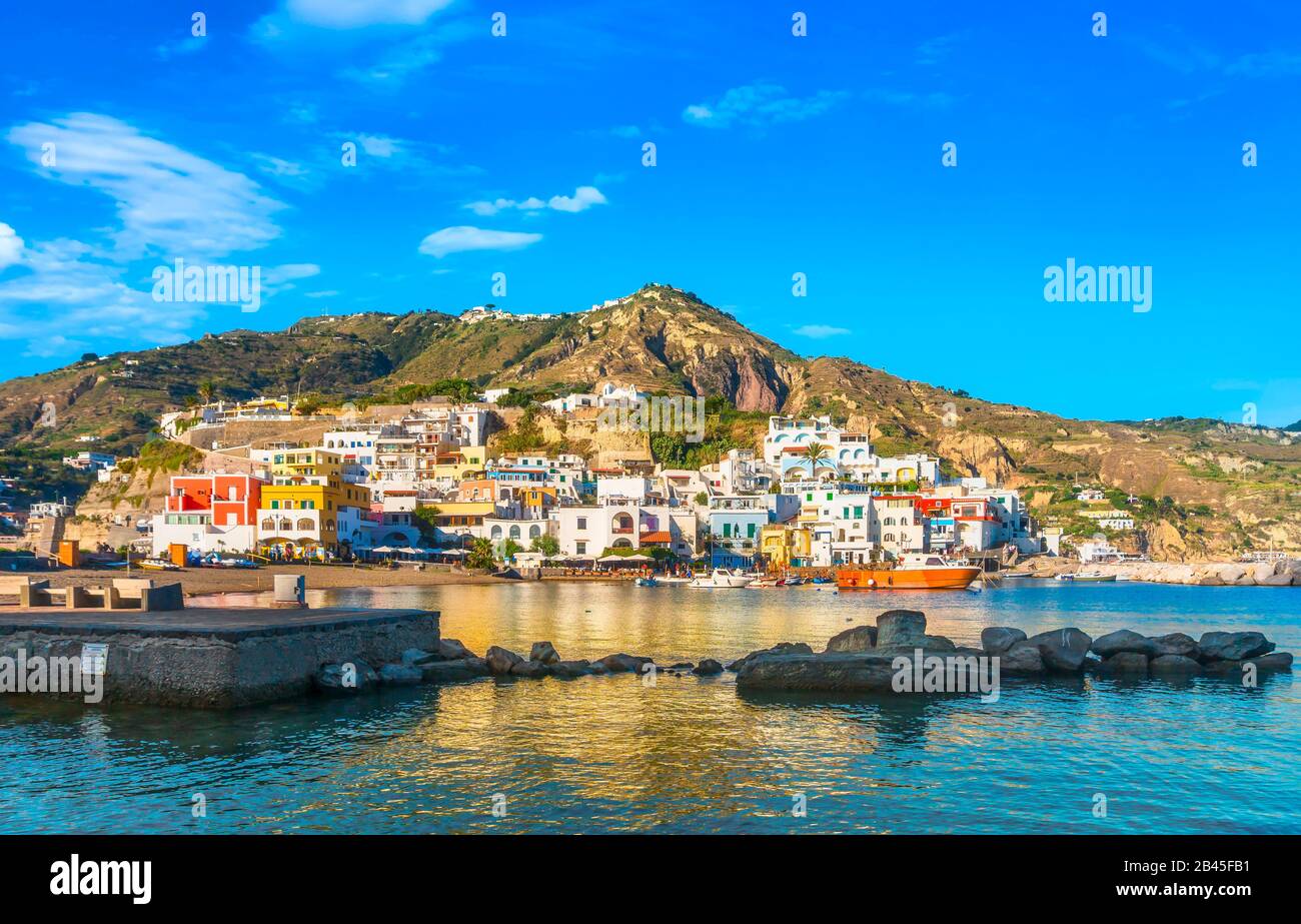 Sant Angelo beach, rocks and islet in Ischia island. Italian travel ...