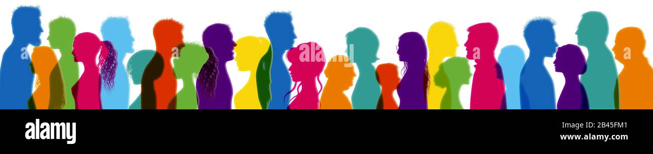 Dialogue diversity people. Talking crowd. Colored isolated silhouette ...