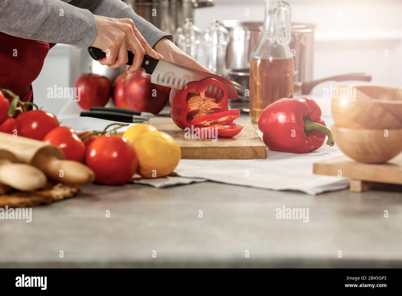 Cooking, baking and preparing meals and dishes in the kitchen. Table ...
