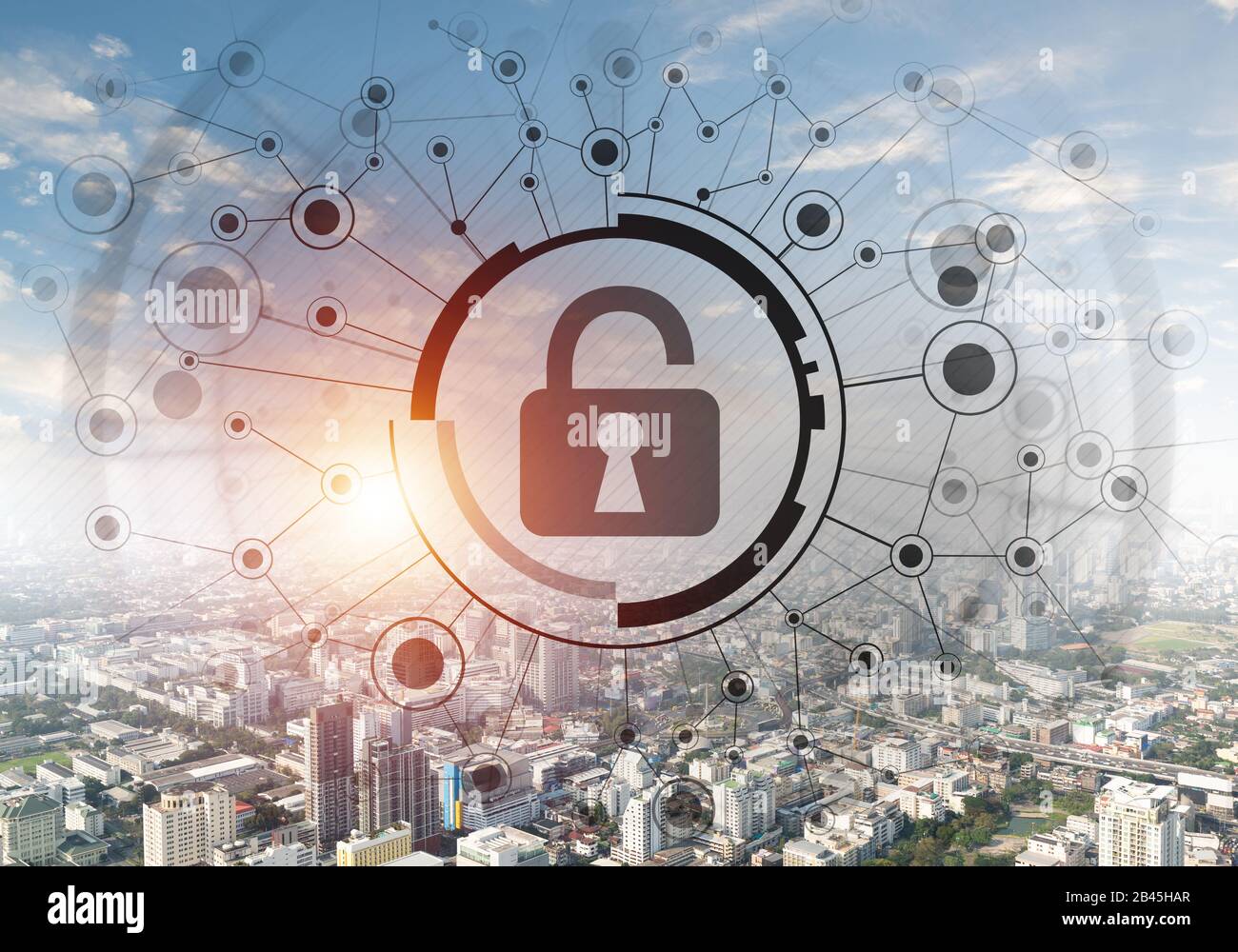Cybersecurity mixed media with virtual padlock Stock Photo - Alamy