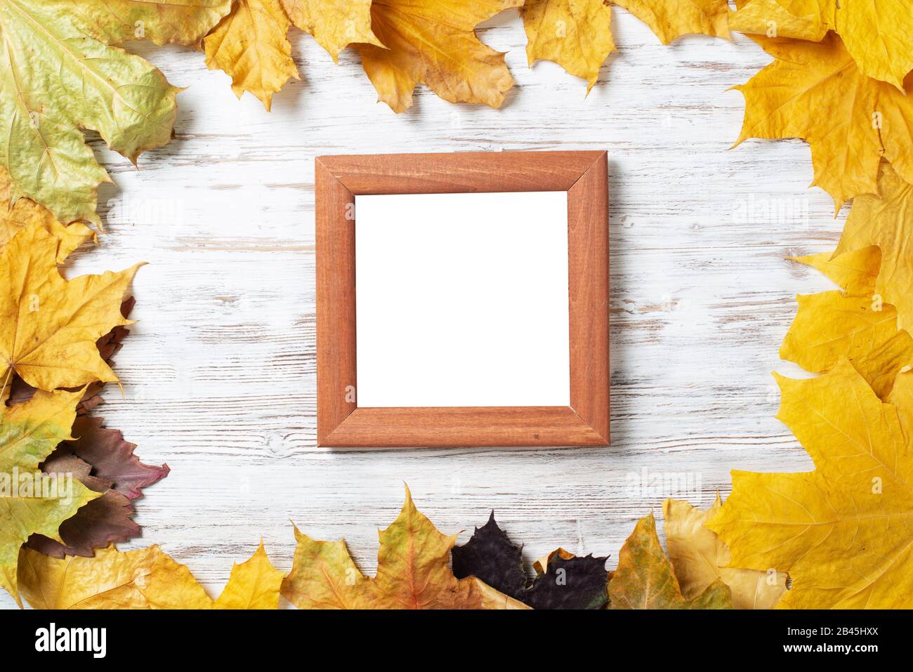 Blank rectangular photo frame on desk Stock Photo - Alamy