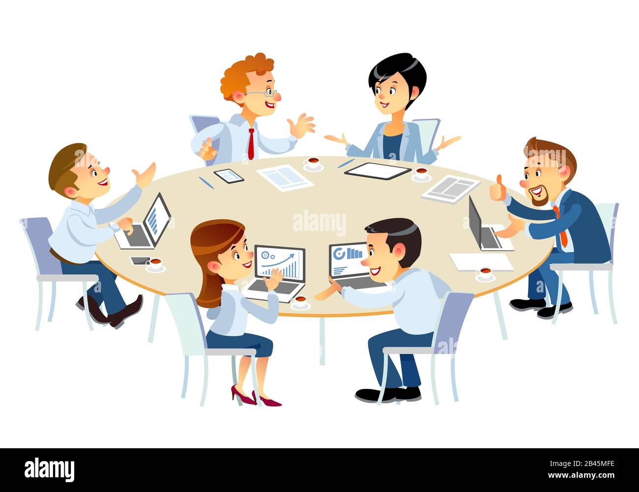 Business partners discussing documents and ideas at meeting. Business ...