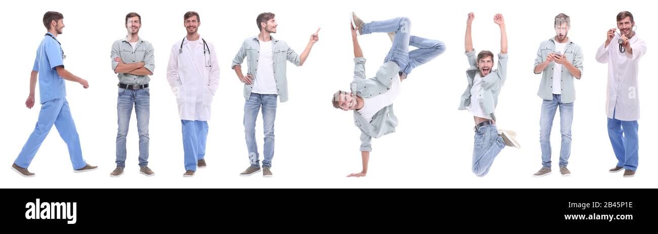 collage doctor and young man isolated on white Stock Photo - Alamy