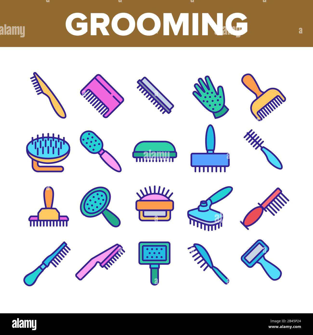Grooming Brush For Pet Collection Icons Set Vector Stock Vector Image ...