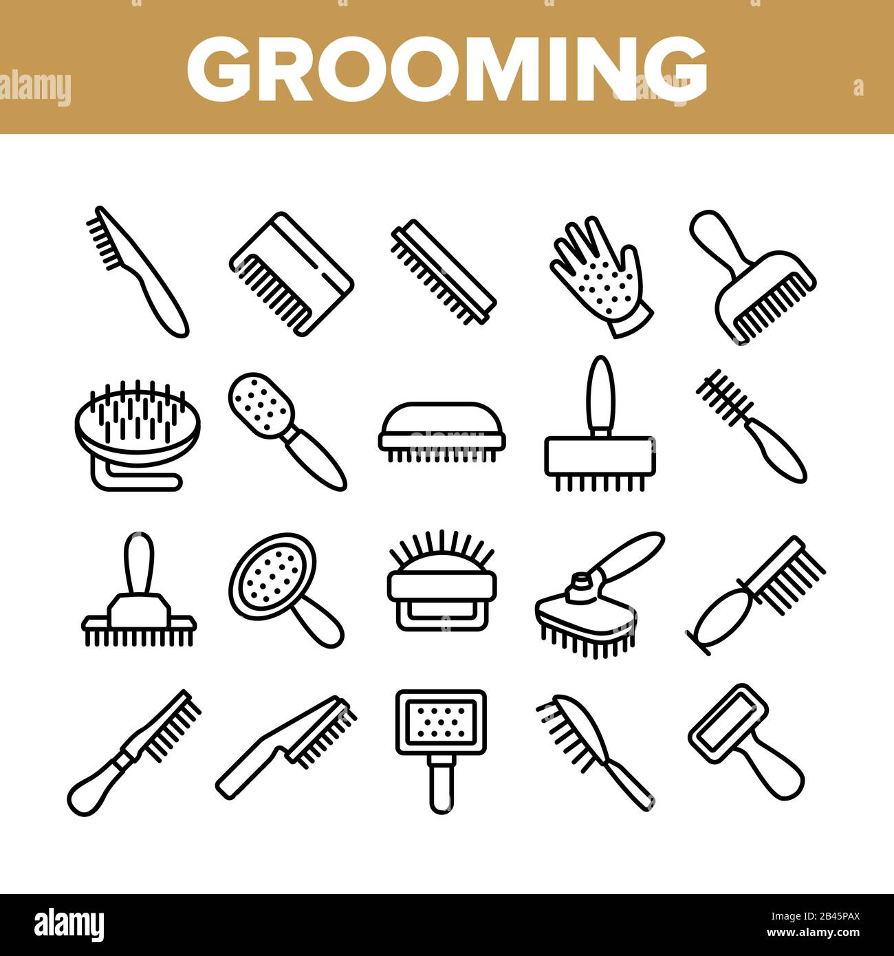 Grooming Brush For Pet Collection Icons Set Vector Stock Vector Image ...