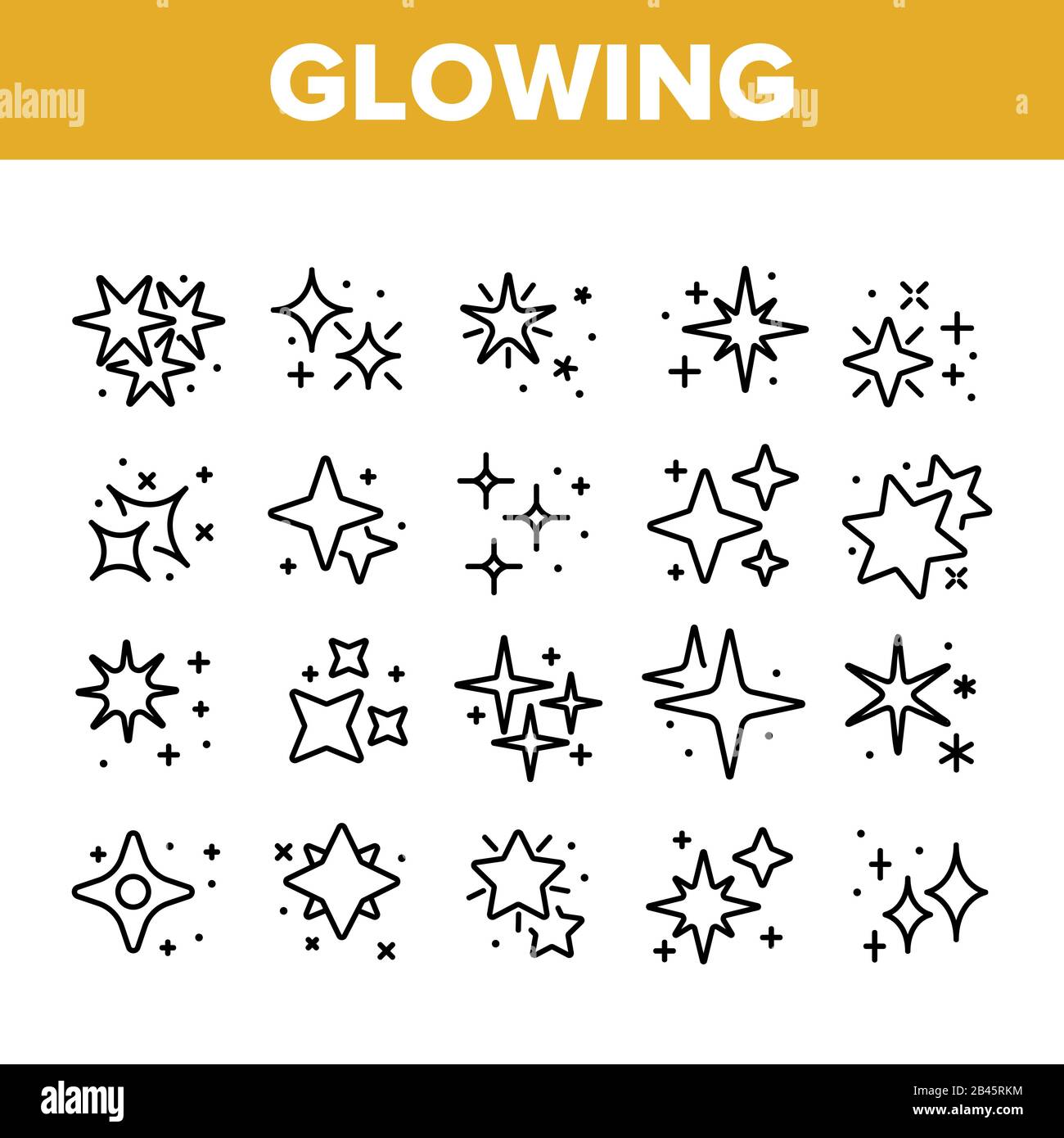 Glowing Shine Stars Collection Icons Set Vector Stock Vector Image ...