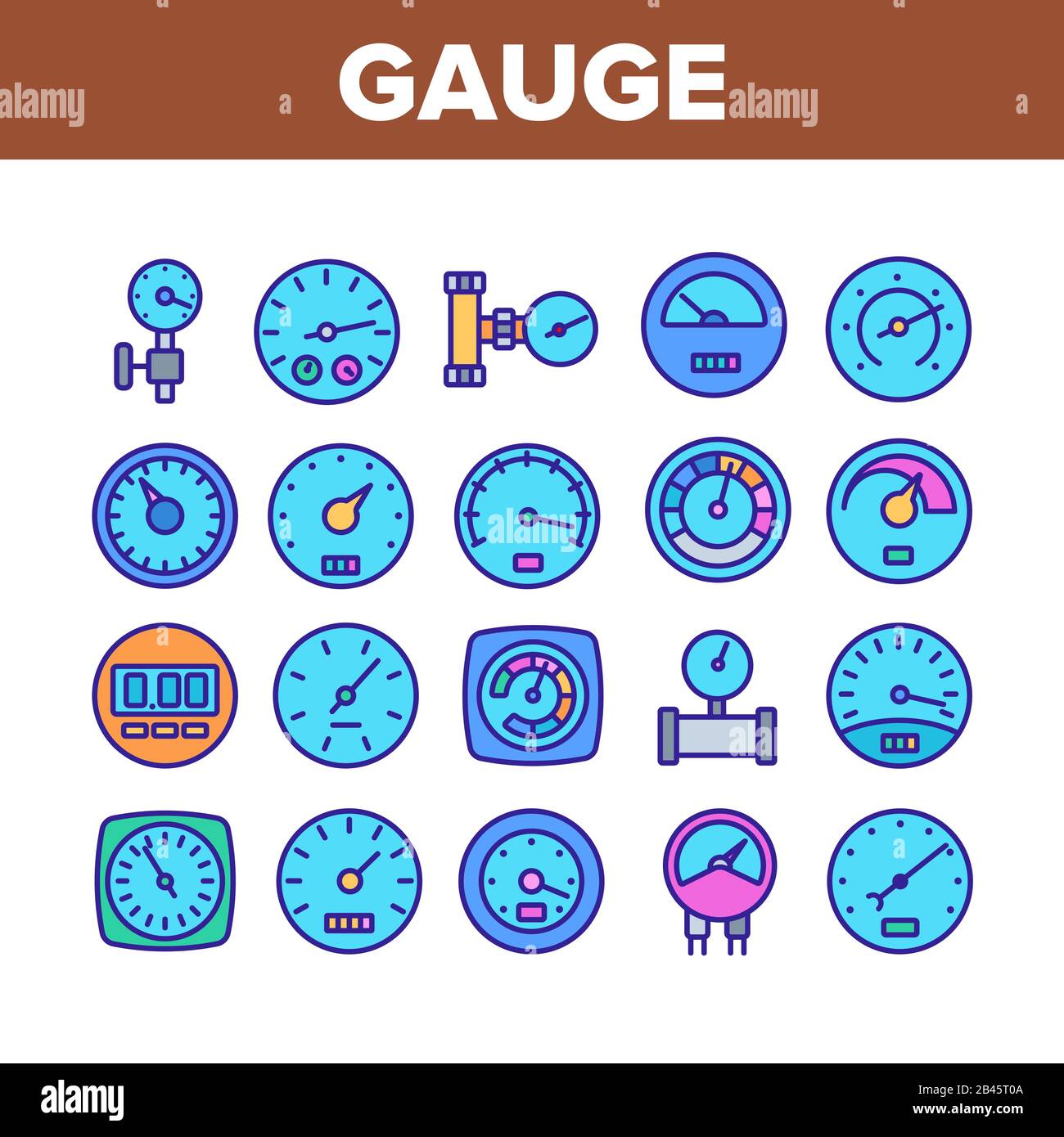 Gauge Meter Equipment Collection Icons Set Vector Stock Vector Image ...