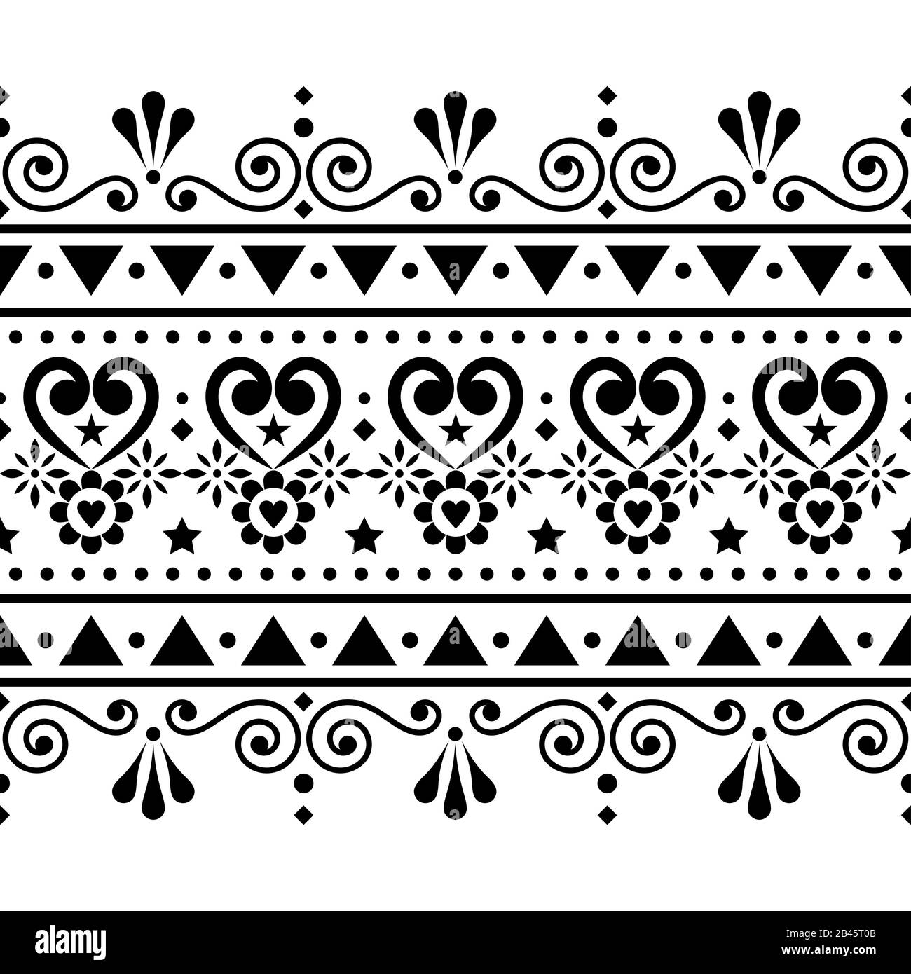 Scandinavian seamless vector pattern folk art style, monochrome ...