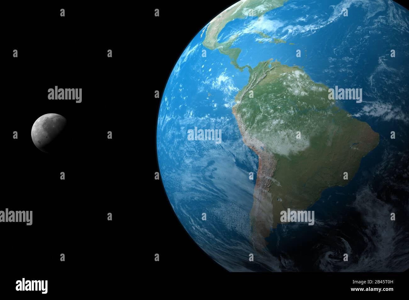 Moon around the planet earth in the outer space. 3d render Stock Photo ...