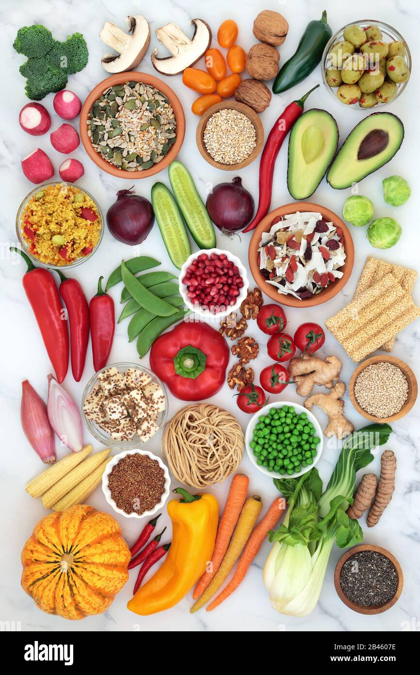 Vegan health food for a healthy life and ethical eating concept with ...