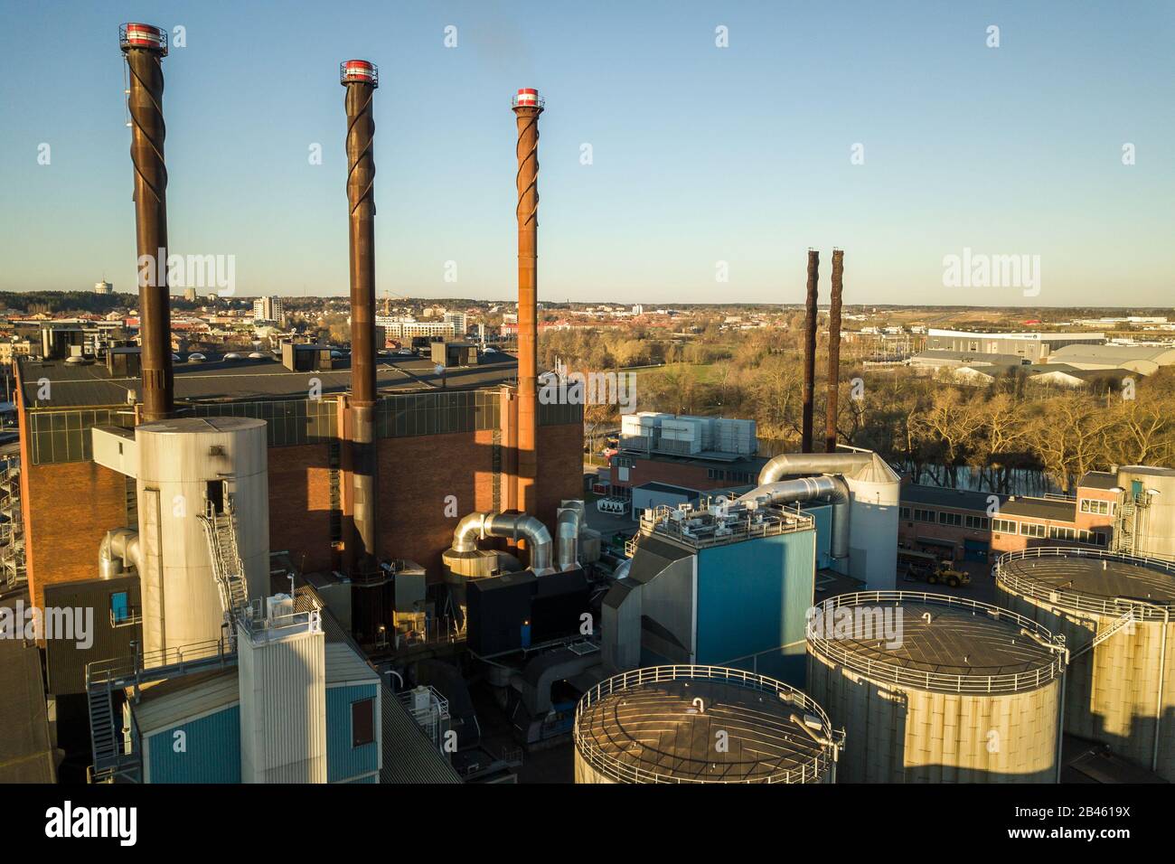 Aerial view of big fuel reservoirs in petroleum industrial zone and ...