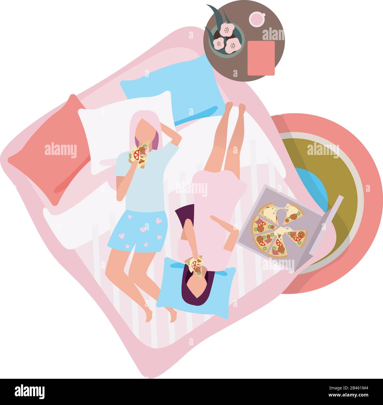 Girlfriends eating pizza flat vector illustration. Female best friends ...