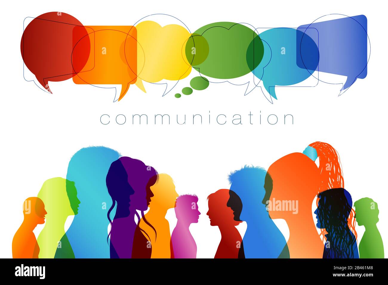 Group people in profile silhouette talking. Crowd speaks. Concept to ...