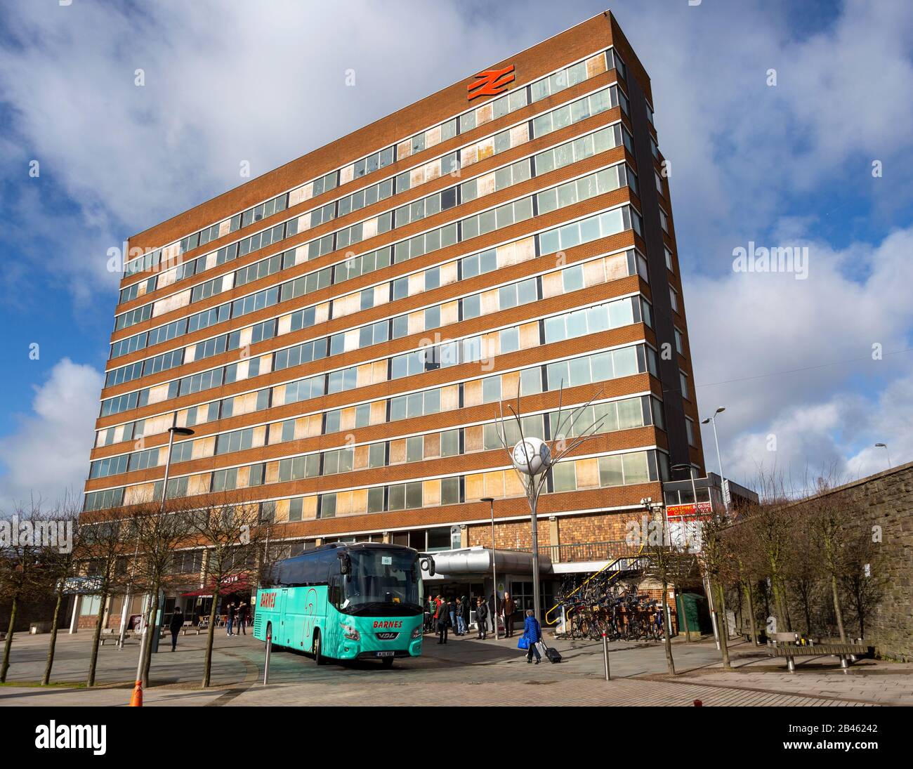 Signal Point disused 1970s office block building above railway station ...