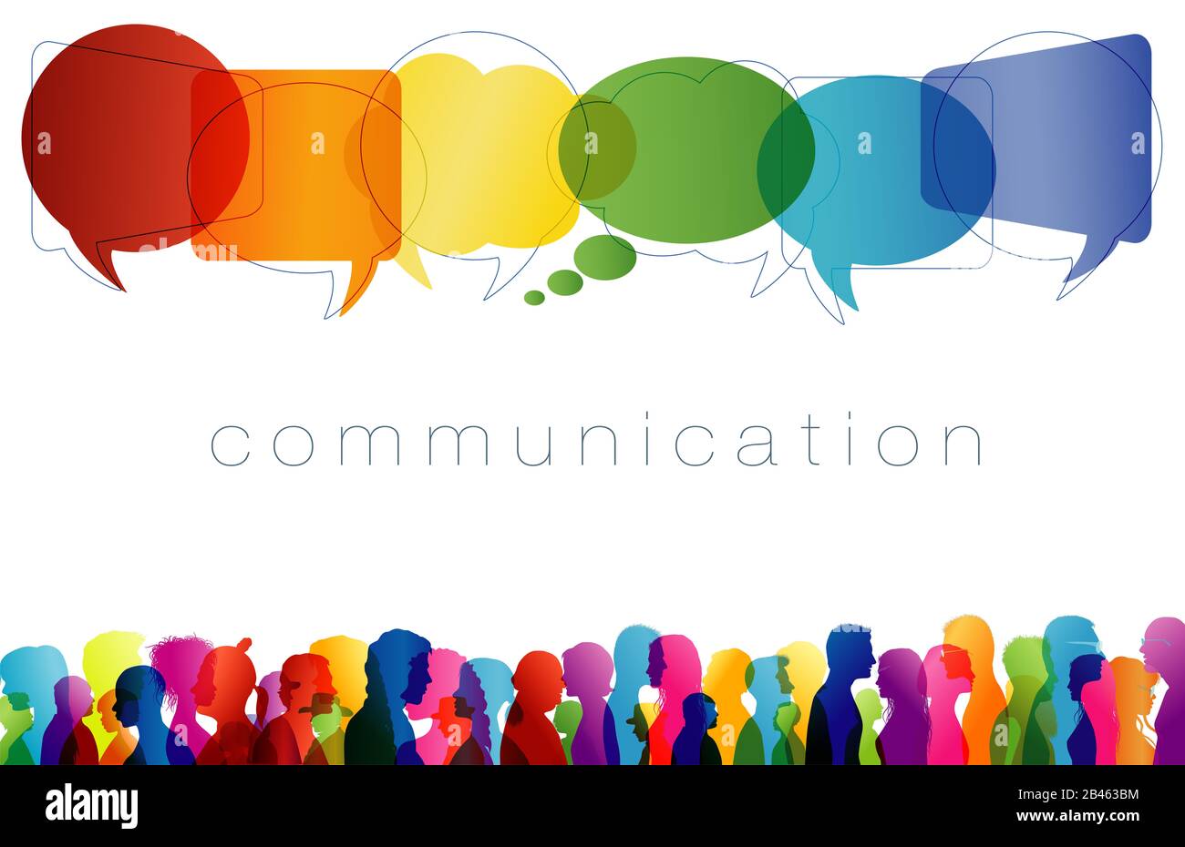 Large isolated group people in profile talking silhouette. Speech ...