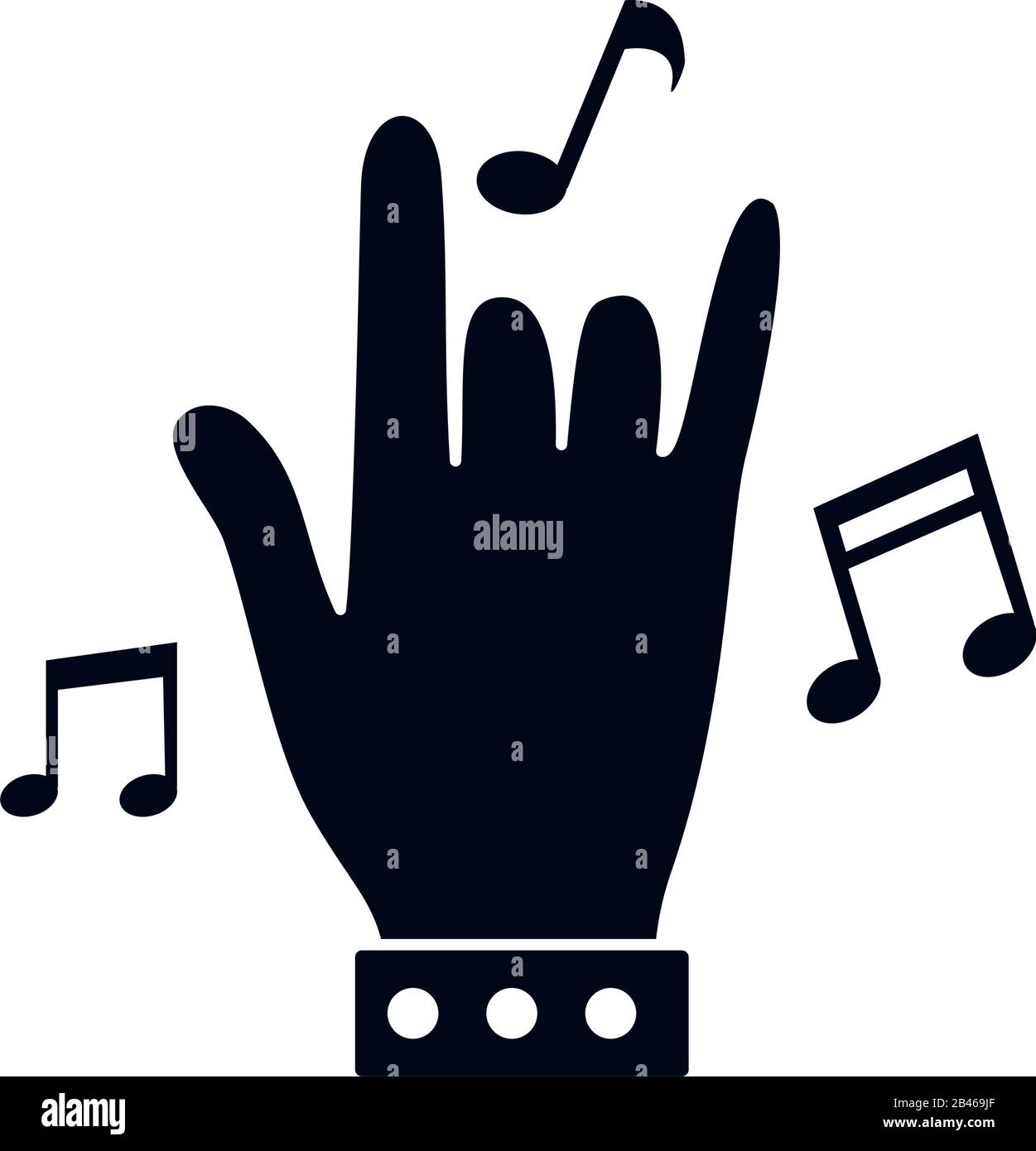 rock hand with notes silhouette style icon design, Music sound melody ...