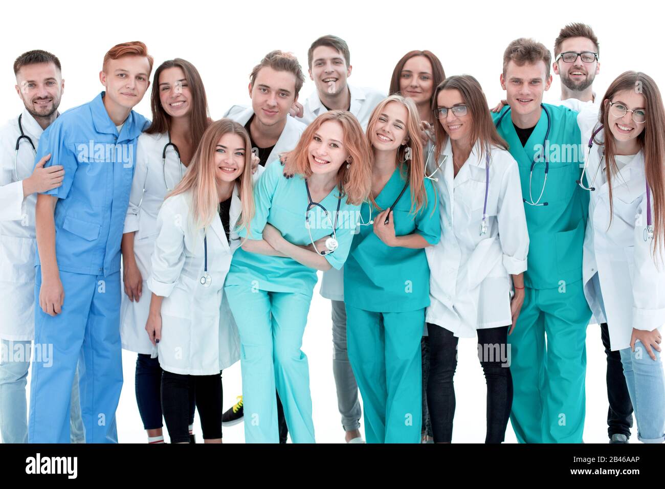 top view. a group of smiling doctors pointing at you Stock Photo - Alamy
