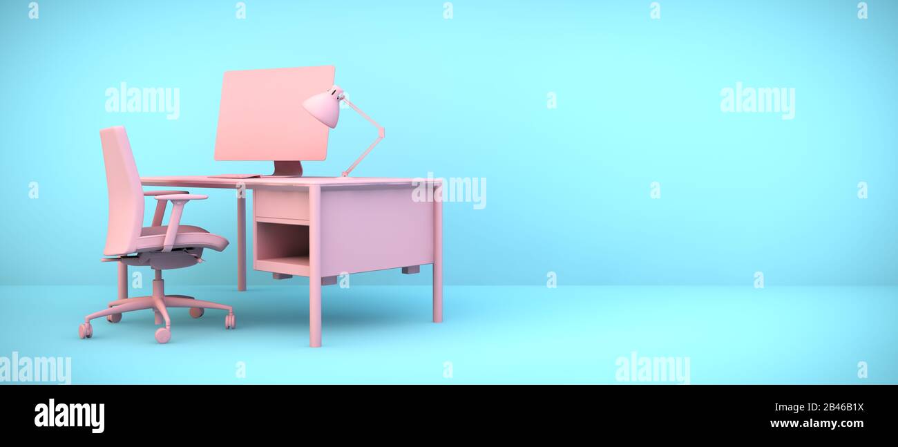 pink desktop on blue background 3d rendering Stock Photo - Alamy