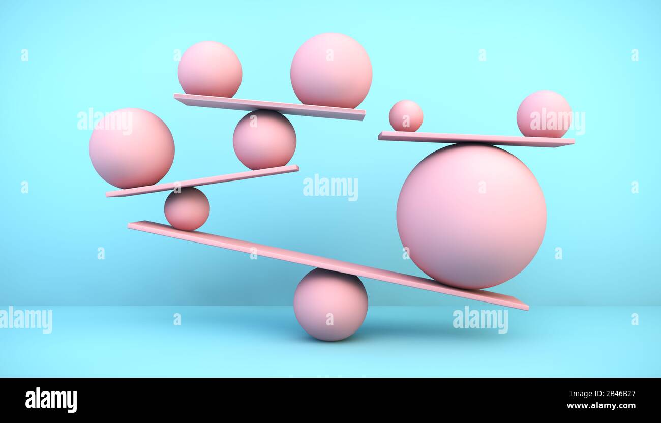 pink balancing balls on blue background 3d rendering Stock Photo - Alamy